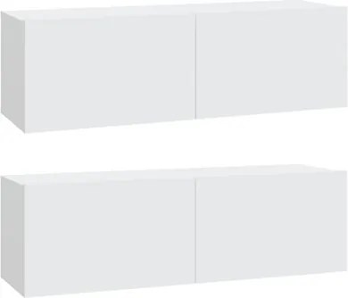 Nástěnné skříňky pod Tv, 2 ks, bílé, 100x30x30 cm