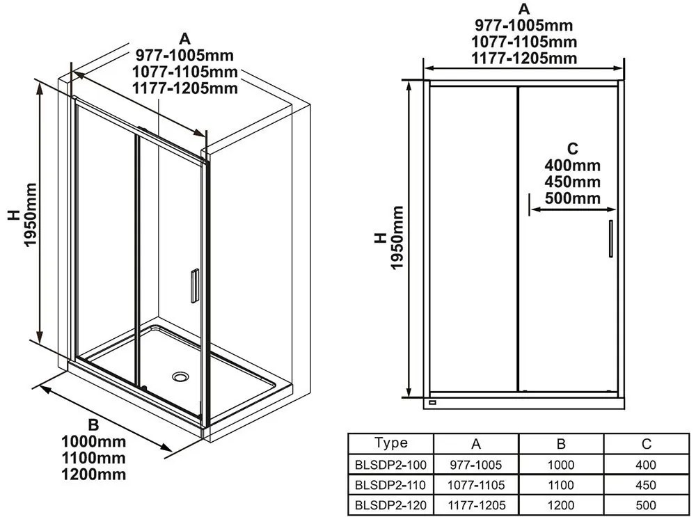 Ravak - Sprchové dveře posuvné dvoudílné Blix Slim BLSDP2-120 cm - lesklý Alubright, transparentní sklo