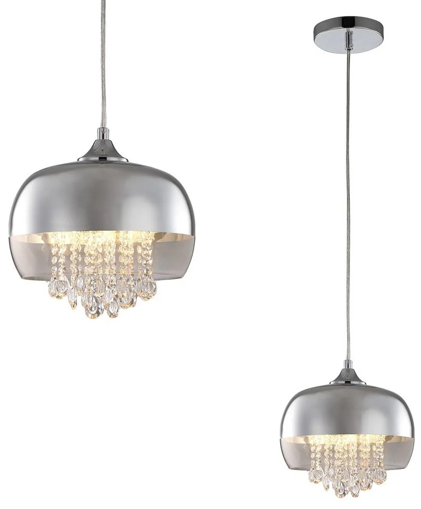 Závěsné svítidlo Luna, 1x krystalky/chromové/transparentní skleněné stínítko, ch