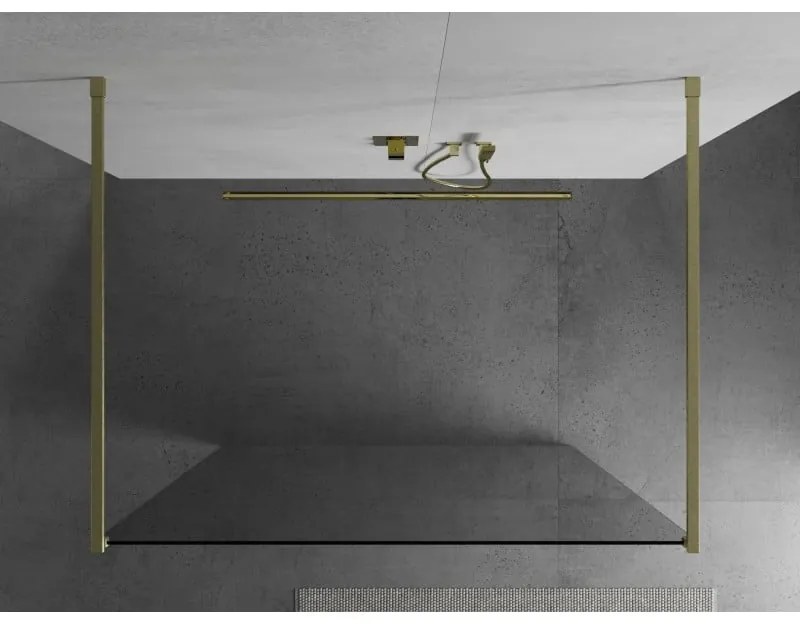 Mexen Kioto, sprchová zástěna Walk-In 150 x 200 cm, 8mm čiré sklo, zlatý matný profil, 800-150-002-55-00