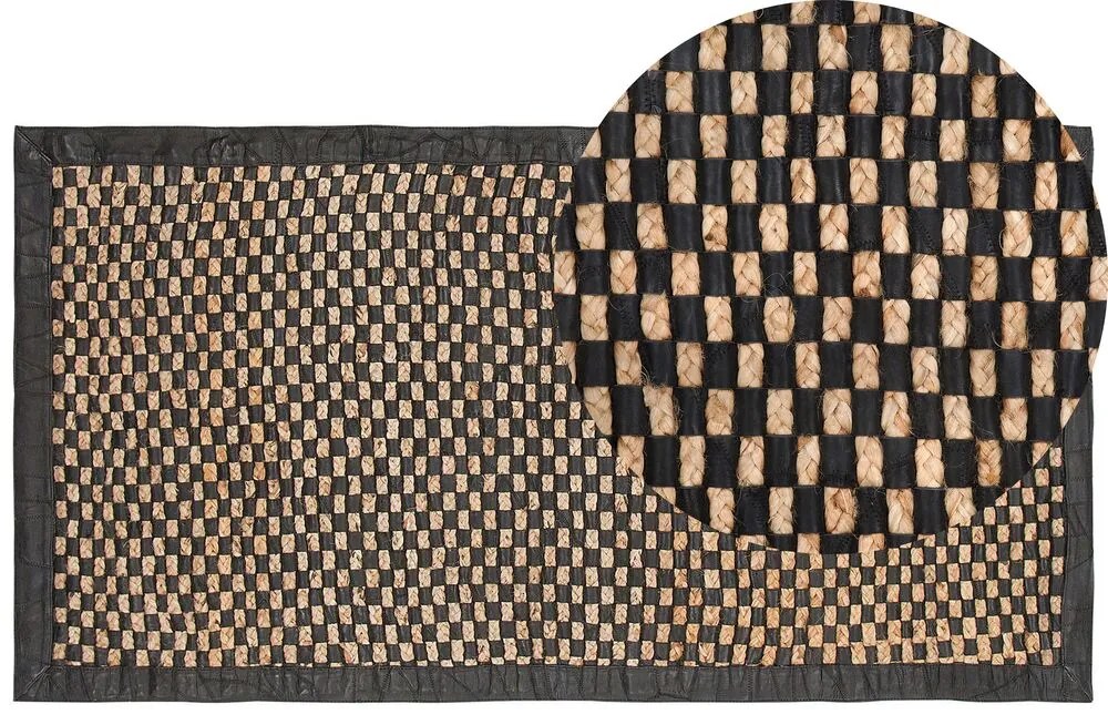 Kožený koberec 80 x 150 cm černý s béžovou GERCE Beliani
