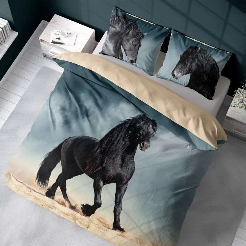 DETEXPOL Francouzské povlečení Black Horse Bavlna, 220/200, 70/80 cm