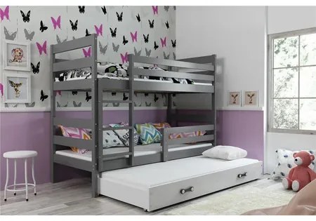 Dětská patrová postel ERYK s výsuvným lůžkem 90x200 cm - grafit Šedá