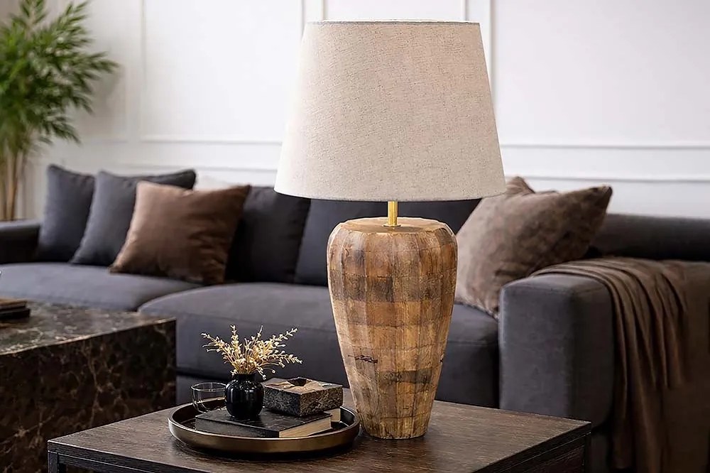 Designová stolní lampa Desmond 65 cm béžová / hnědé mango
