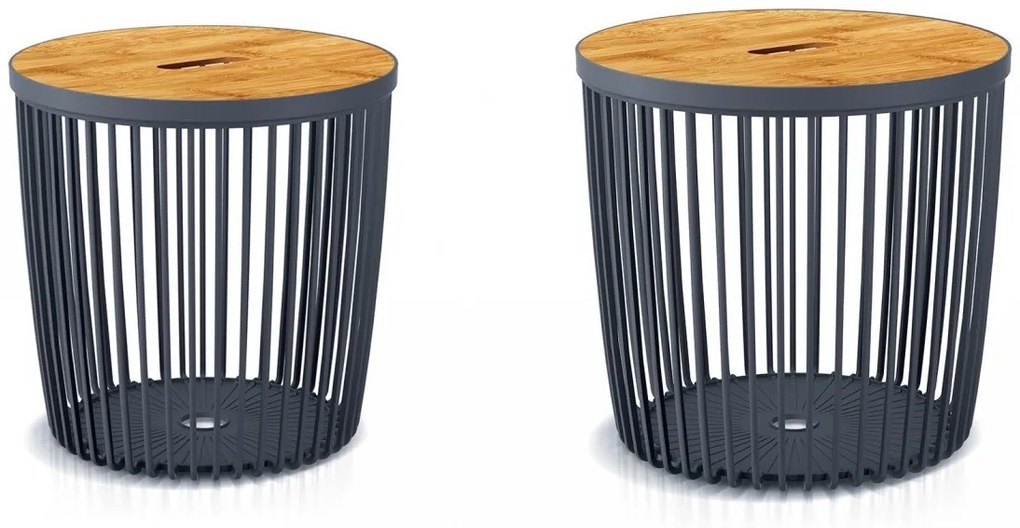 Set 2 univerzálních košů CLEON s bambusovými víky 25+35l antracit