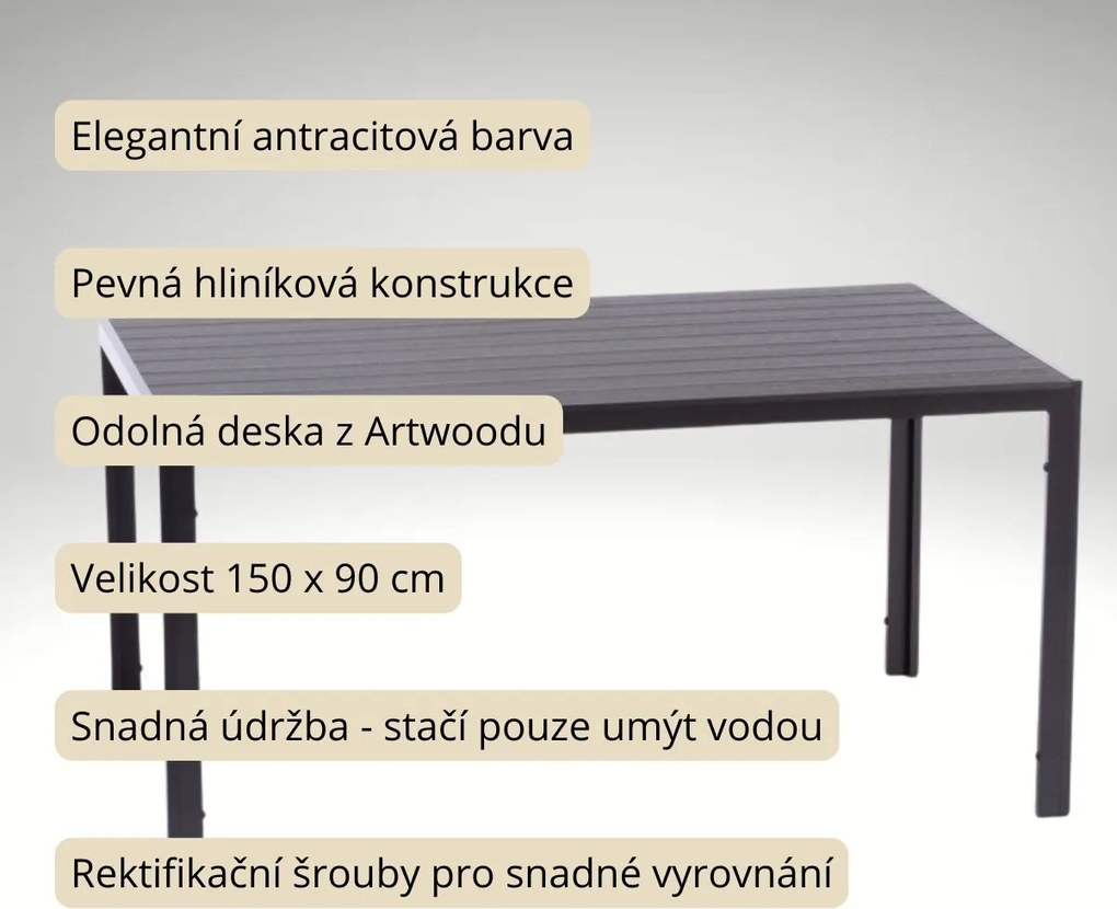 Vikio Venkovní zahradní set 150x90 pro 4 osoby DK302 antracit