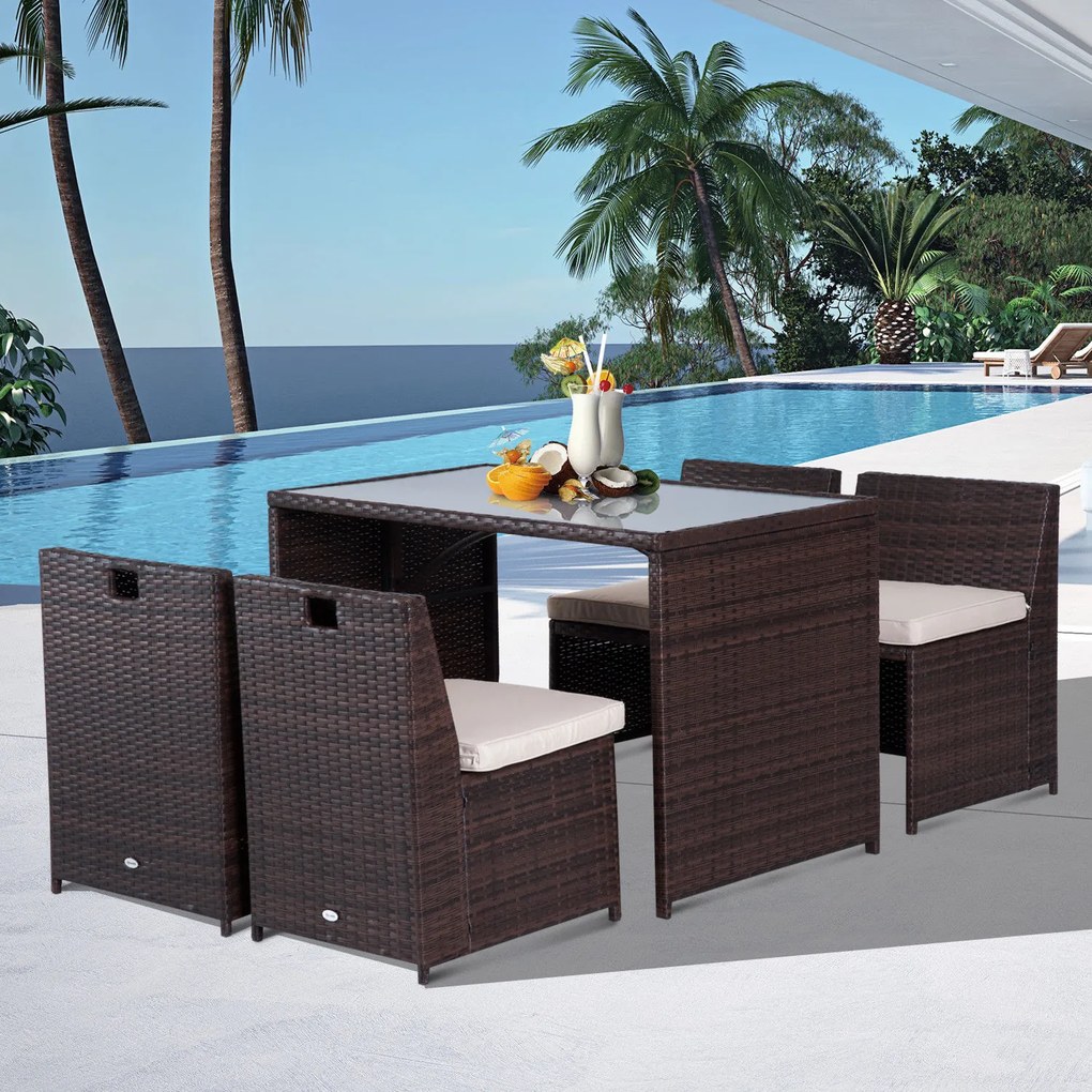 Outsunny polyratanový zahradní set 5 ks zahradní nábytek lounge set, odolný proti povětrnostním vlivům a elegantní pro balkon terasu