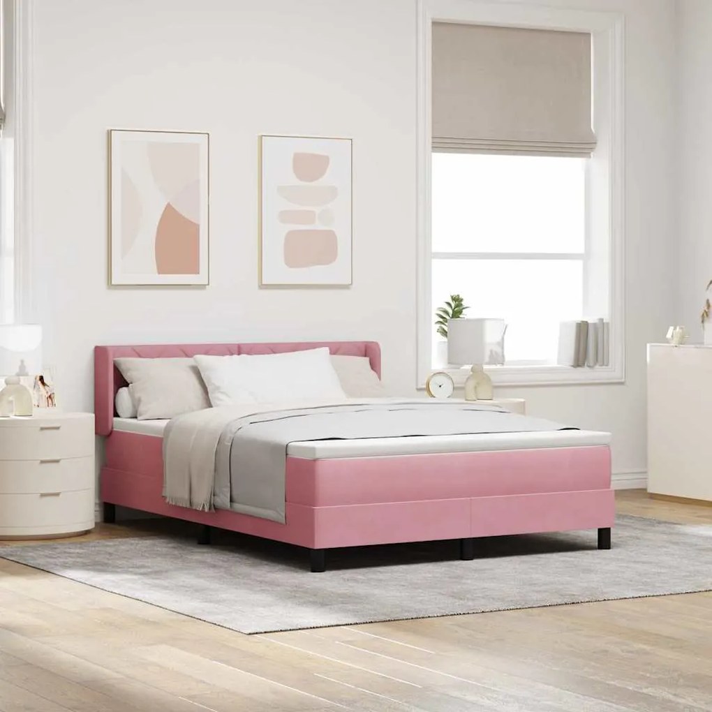 Postel s boxspringem s čelo Růžová 200 x 140 cm samet 3341527