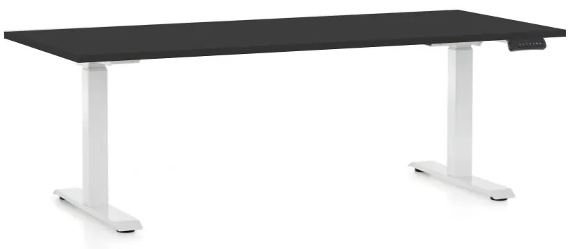 Výškově nastavitelný stůl OfficeTech C, 180 x 80 cm, bílá podnož, černá