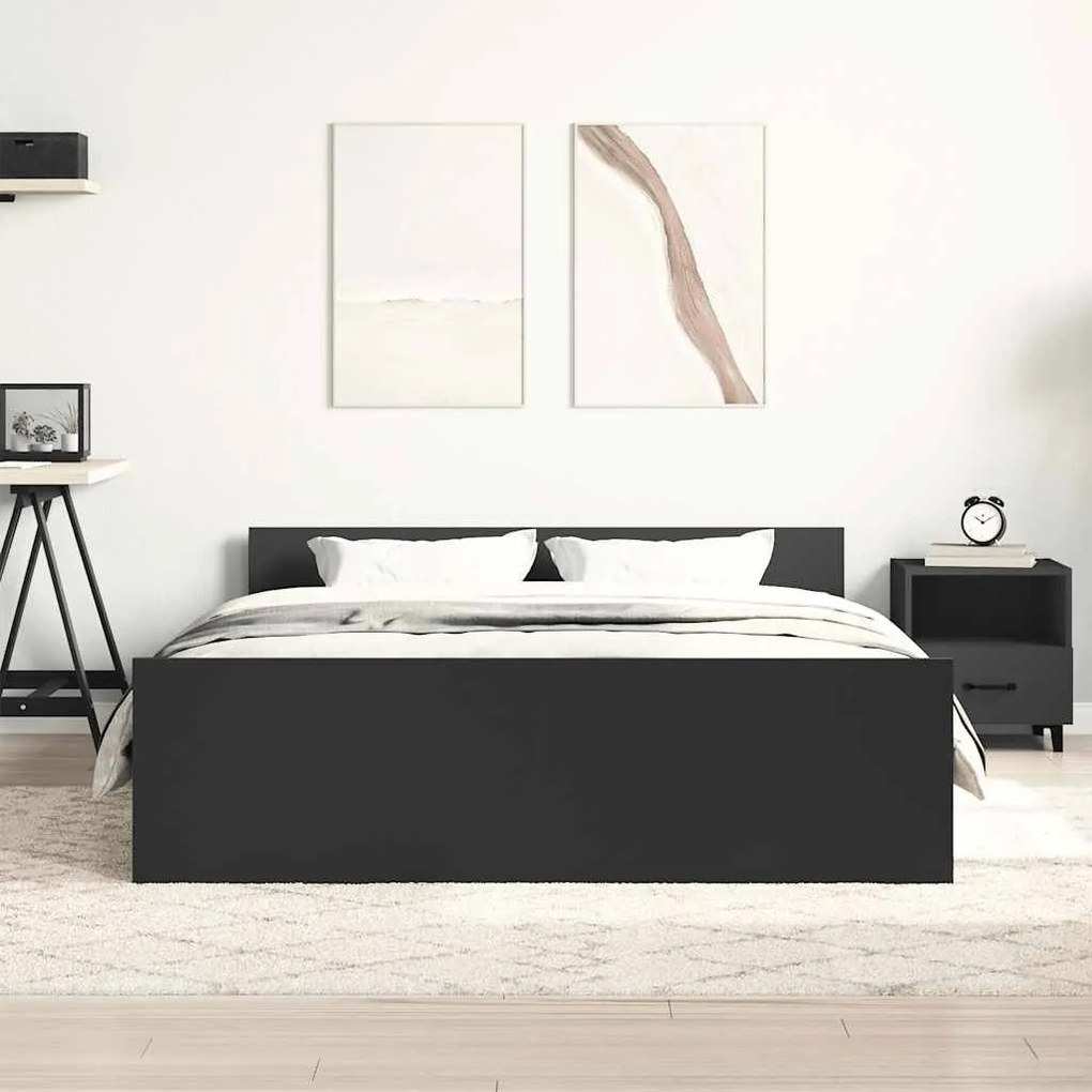 Rám postele s hlavovým a nožním čelem černý 150 x 200 cm 3203755