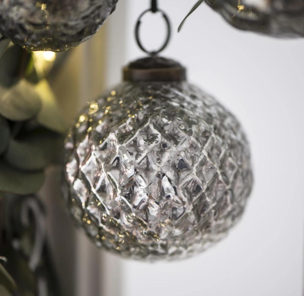 IB LAURSEN Vánoční baňka Harlequin Silver větší, stříbrná barva, sklo, kov