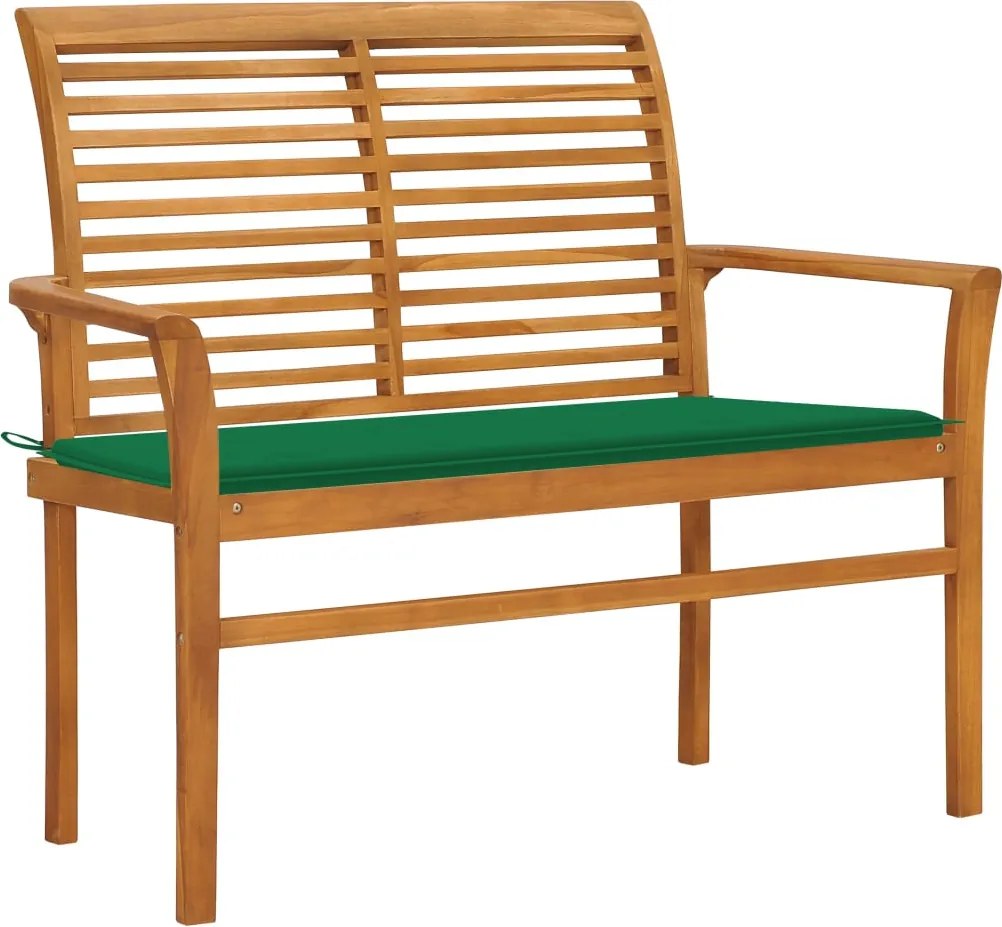 Zahradní lavice se zelenou poduškou 112 cm masivní teak 3062654