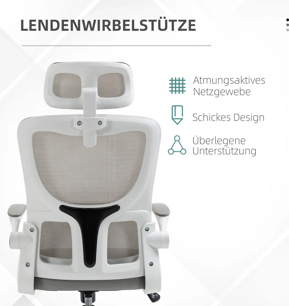 Ergonomická kancelářská židle Vinsetto, pracovní židle s nastavitelnými opěrkami, opěrkou hlavy, naklápěcí funkcí, výškově nastavitelná otáčecí židle…