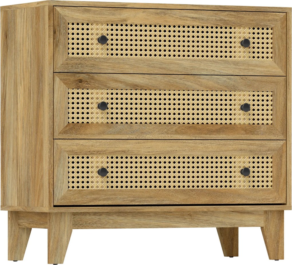 HOMCOM Úložný kabinet s 3 zásuvkami z ratanu 80 x 35 x 76 cm v jemném dřevěném vzhledu | Aosom