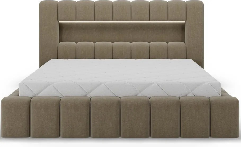 Světle hnědá čalouněná dvoulůžková postel s úložným prostorem s roštem 160x200 cm Lamica – ELTAP