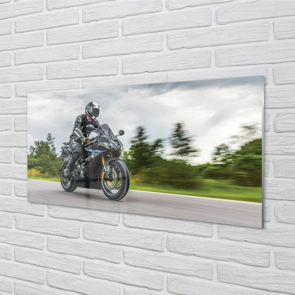 Obraz na skle Motocykl silnice mraky nebe 100x50 cm