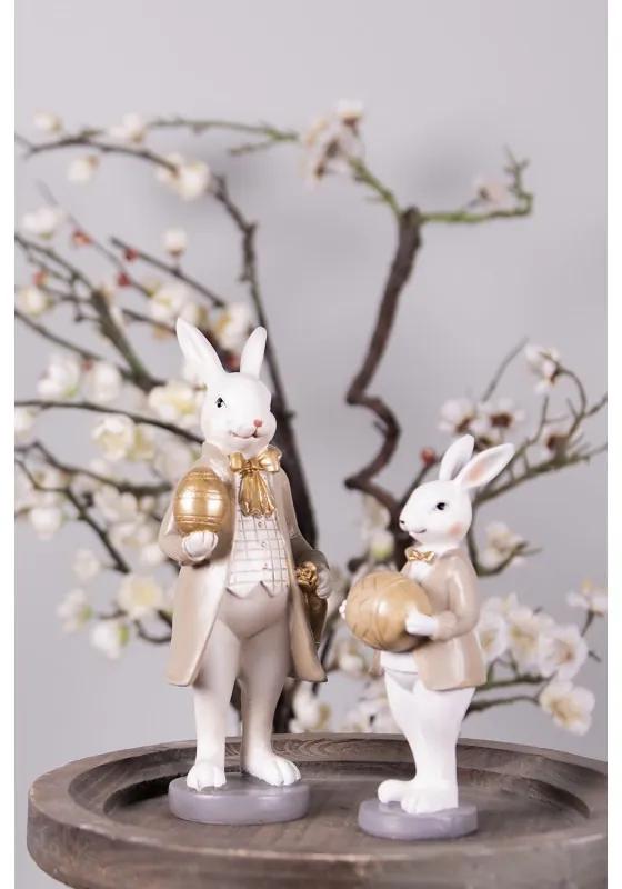 Velikonoční dekorace králík v hnědém kabátku držící vajíčko - 6*6*15 cm