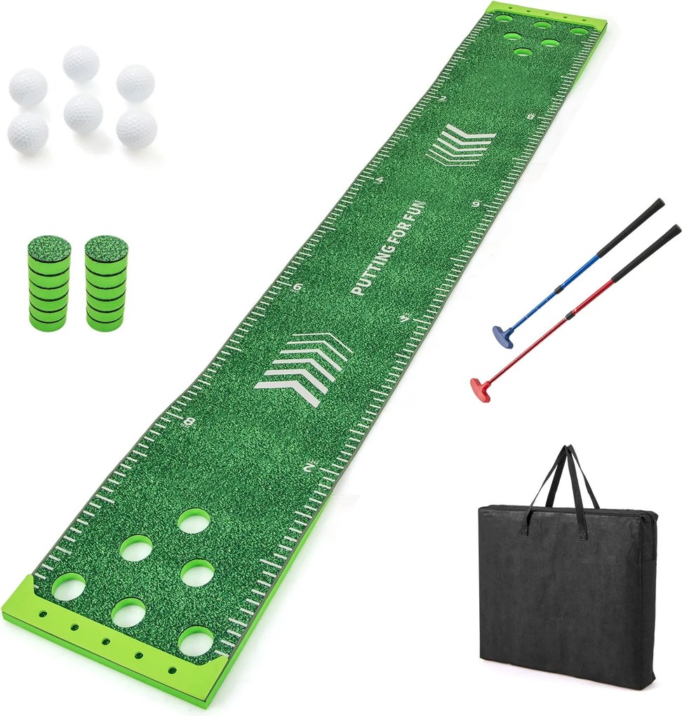 Costway 332 cm golfová podložka s 2 nastavitelnými holemi a 6 míčky golfová