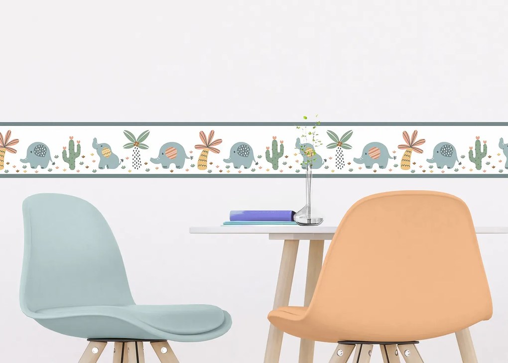 Dětská samolepící bordura na zeď Bílí Sloni | 5 m x 13.8 cm | DWBD8507