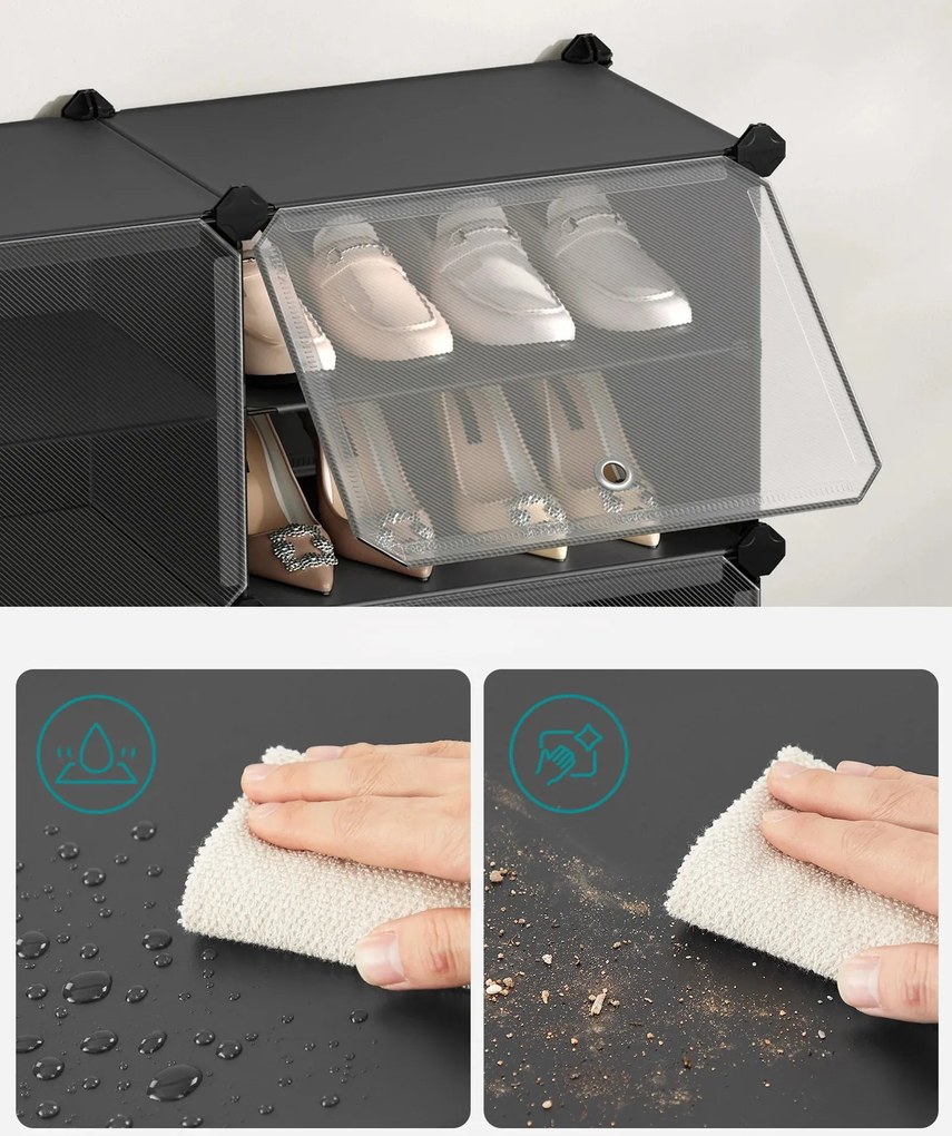 Modulární botník Lux s 10 dvířky čirý/černý