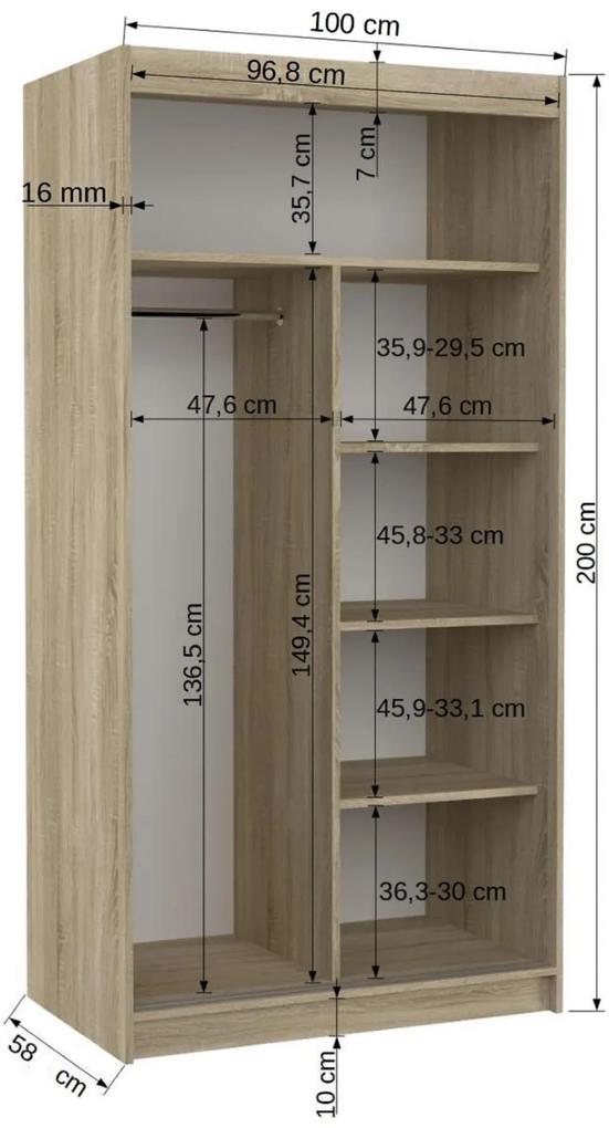 Šatní skříň s posuvnými dveřmi Nordic - 100 cm Barva: dub Sonoma