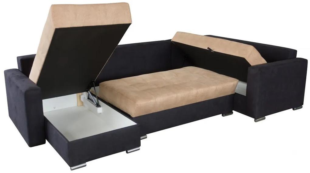 KENIX LEONARDO rozkládací sedací souprava ve tvaru U s úložným prostorem hnědá 303 x 71-89 x 170 cm