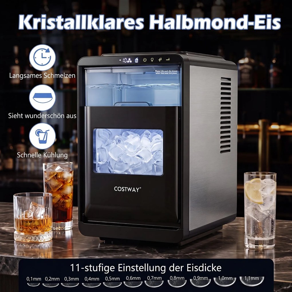 Costway Stroj na ledové kostky pro čisté půlměsícové ledové kostky 12 kg/den 16