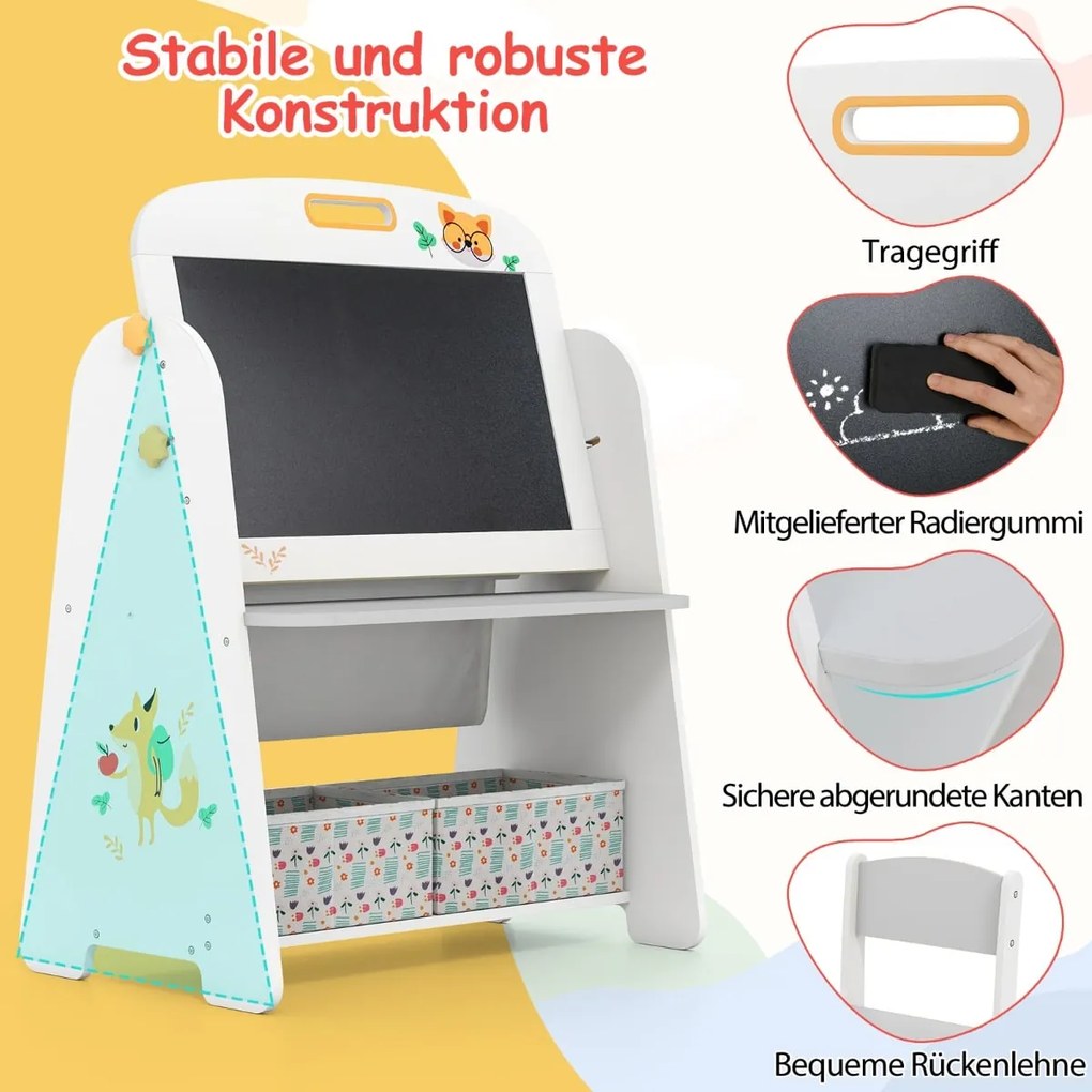 Costway Dětský stojan s židlí Dětská tabule s policí a magnetickou tabulí