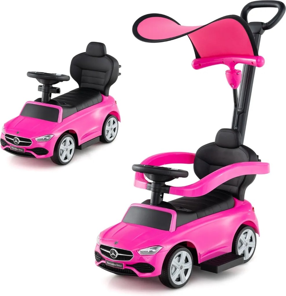 Costway Autosedačka Mercedes-Benz 3 v 1 sjízdné auto s madlem