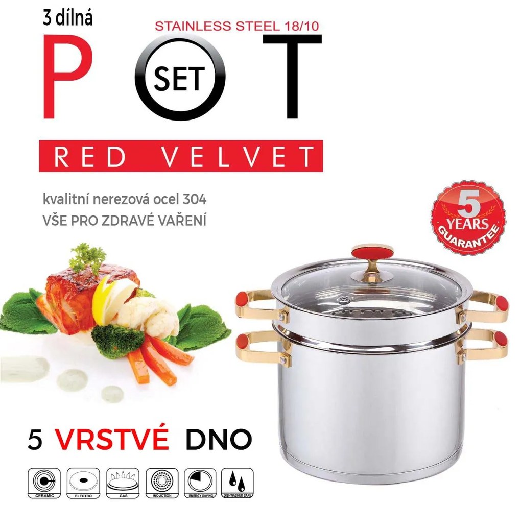 Elmich Nerezový parní hrnec na indukci RED VELVET - 28 cm