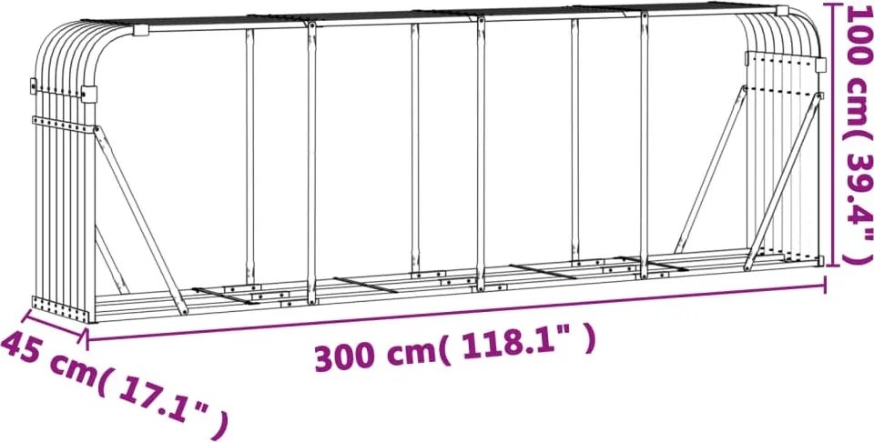 vidaXL Držák na polena 300 x 45 x 100 cm pozinkovaná ocel [364566] Barva: Zelená