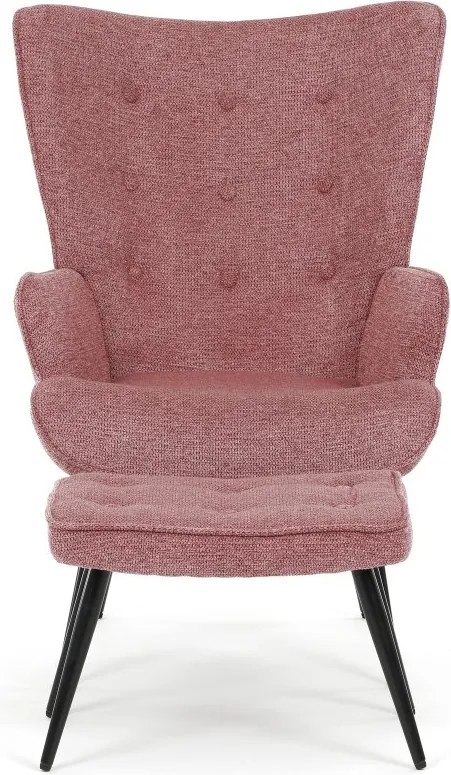 Relaxační křeslo ušák s taburetem ROYAL II — kov, látka, růžová