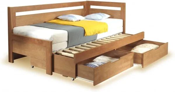 Rozkládací postel s úložným prostorem TANDEM KLASIK pravá, 90x200 , Buk