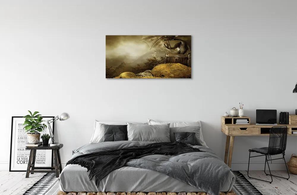 Obrazy na plátně Dragon horské mraky zlato 140x70 cm