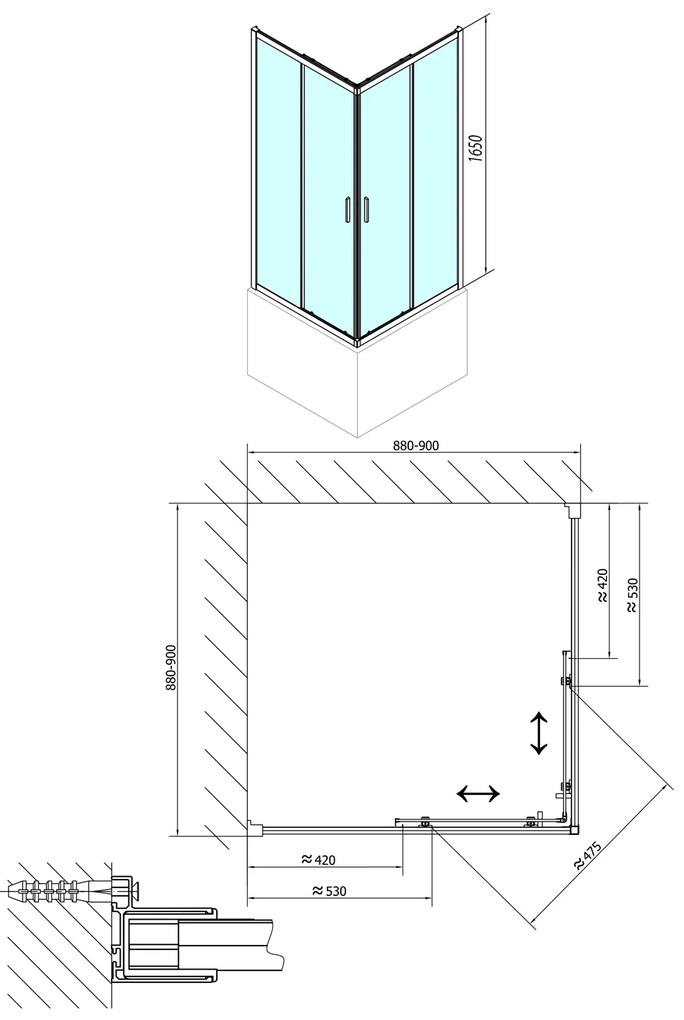 Polysan CARMEN 90 x 90 x 165 cm MD5116 sprchový kout