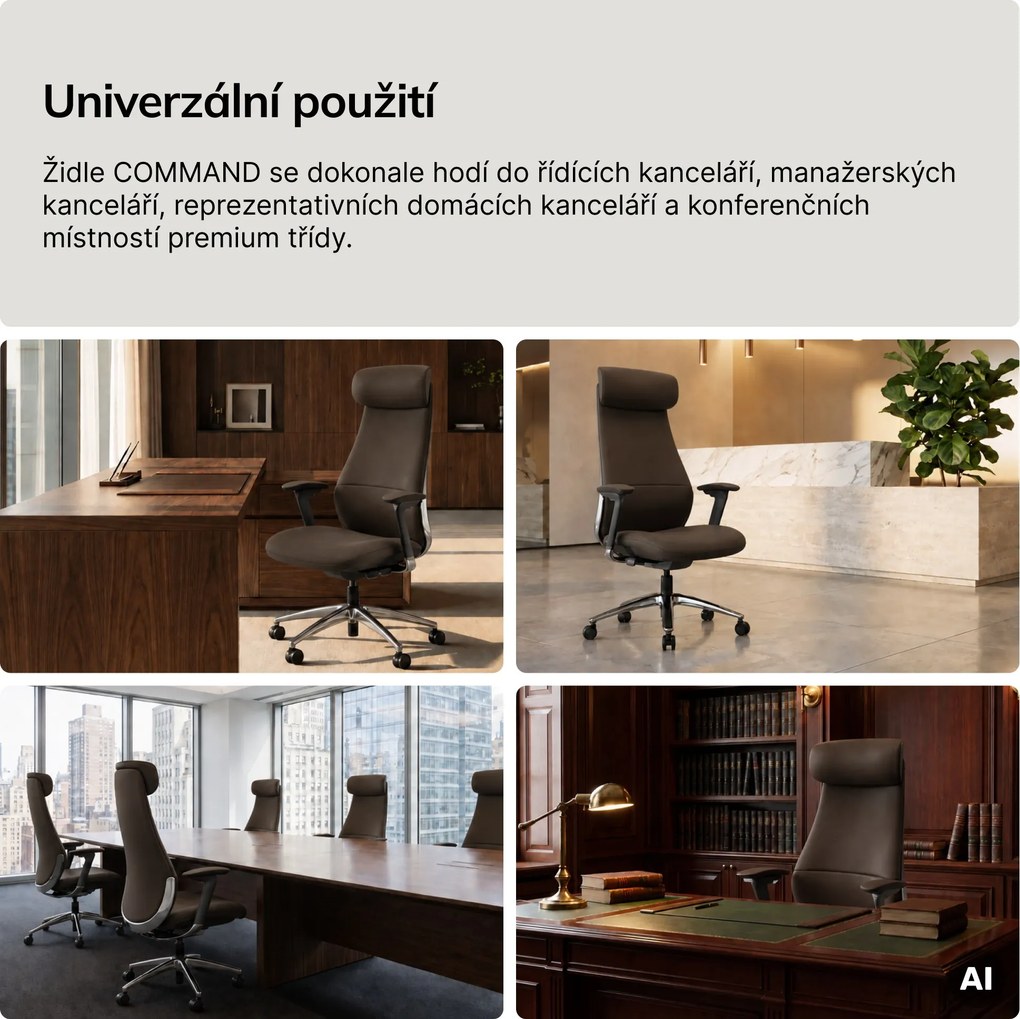 Křeslo kancelářské čalouněné ředitelské hnědé: COMMAND