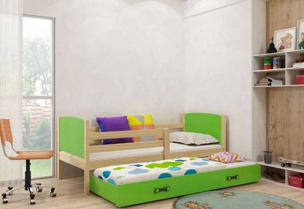 Dětská postel BRENEN 2 + matrace + rošt ZDARMA, 90x200, borovice, zelená