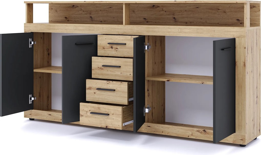 Komoda Luna 190 cm dub Artisan/černá