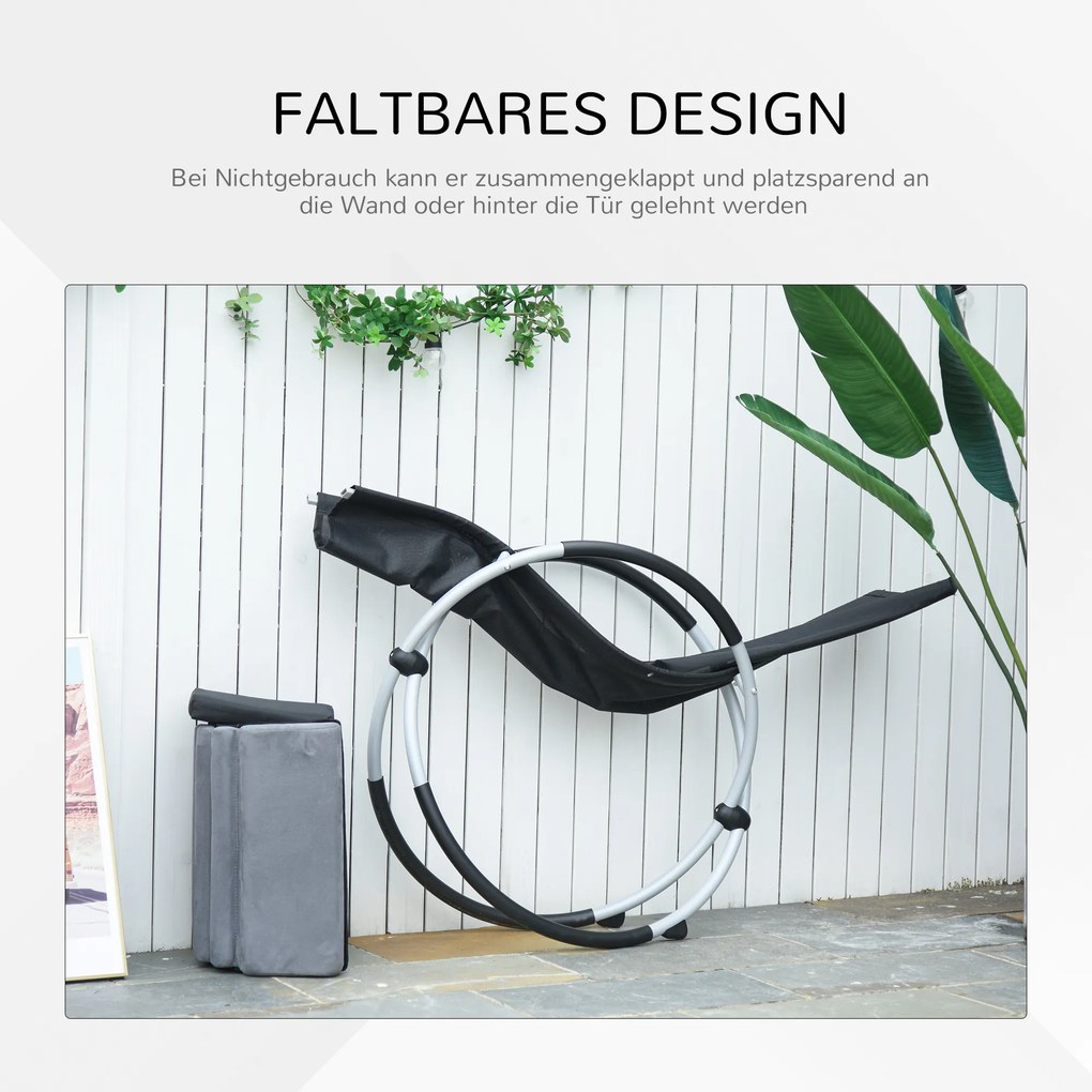 Ergonomické houpací křeslo Outsunny 2v1 - Zahradní křeslo s naší houpací slunečními lehátko z kovu a textilenu, kulaté tmavě šedé, 145 x 74 x 86 cm