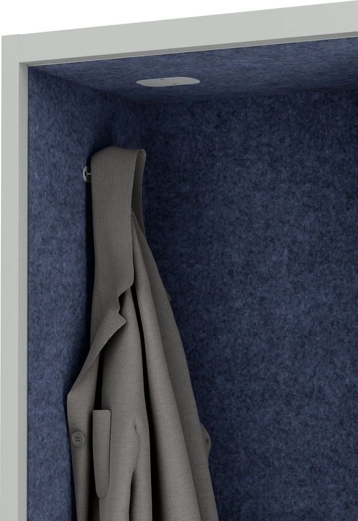 Kancelářská akustická kabina se sedátkem a USB-C portem, korpus šedý / sedák námořnická modrá, 600 mm: SALLY MentalBox