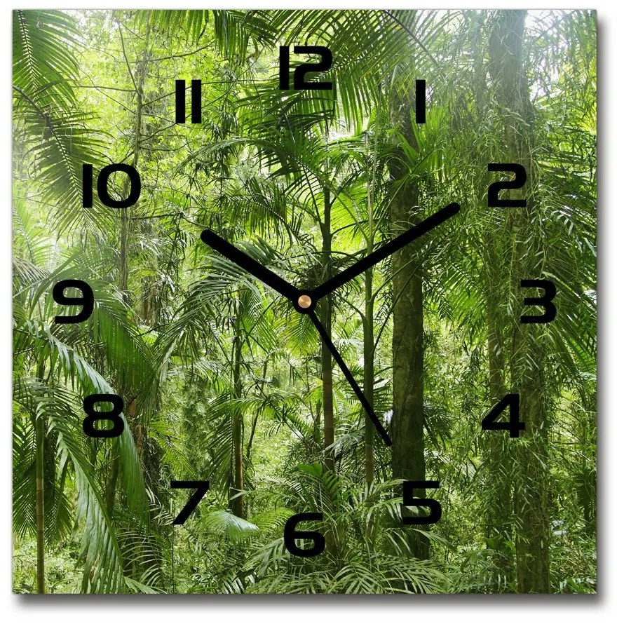 Wallmuralia Skleněné hodiny čtverec Tropický les 30x30 cm