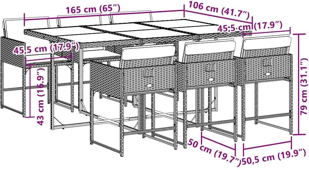 7dílný zahradní jídelní set s poduškami černý polyratan 3211275