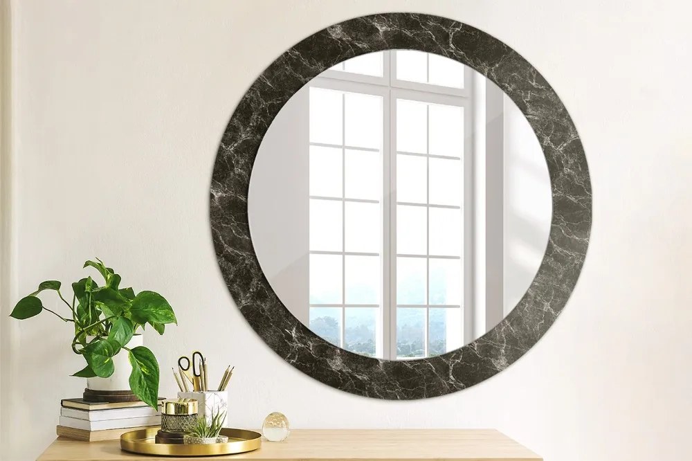 Kulaté dekorativní zrcadlo na zeď Černý mramor fi 70 cm