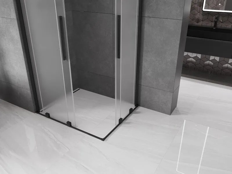 Mexen Velar Duo, sprchový kout s posuvnými dveřmi 90 x 80 cm, 8mm sklo námraza, černá matná, 871-090-080-32-70
