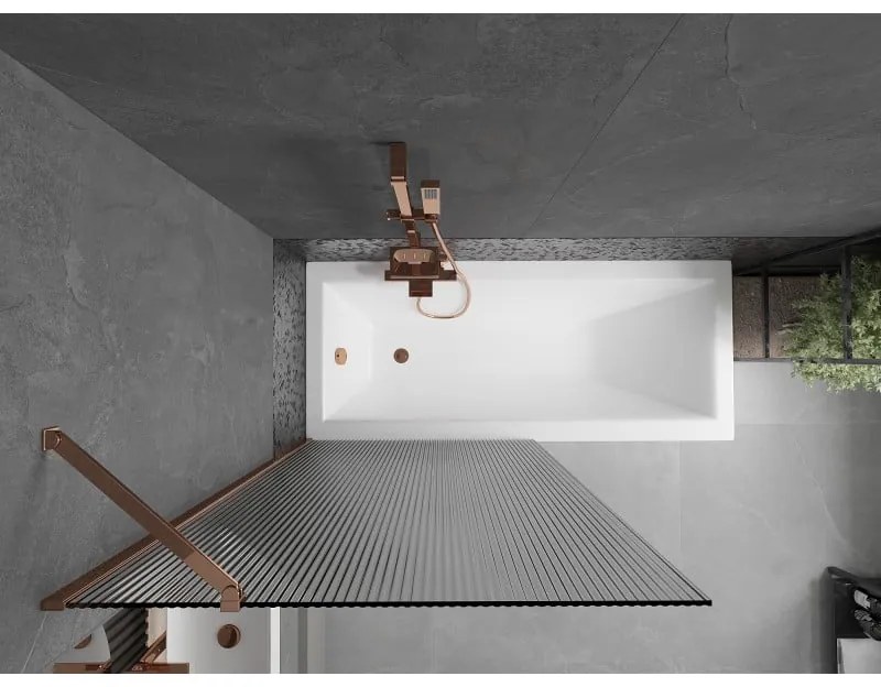 Mexen Next, vanová zástěna 1-křídlová 90 x 150 cm, fixní křídlo, 6 mm sklo s pruhy, růžové zlato profil, 895-090-000-00-09-60