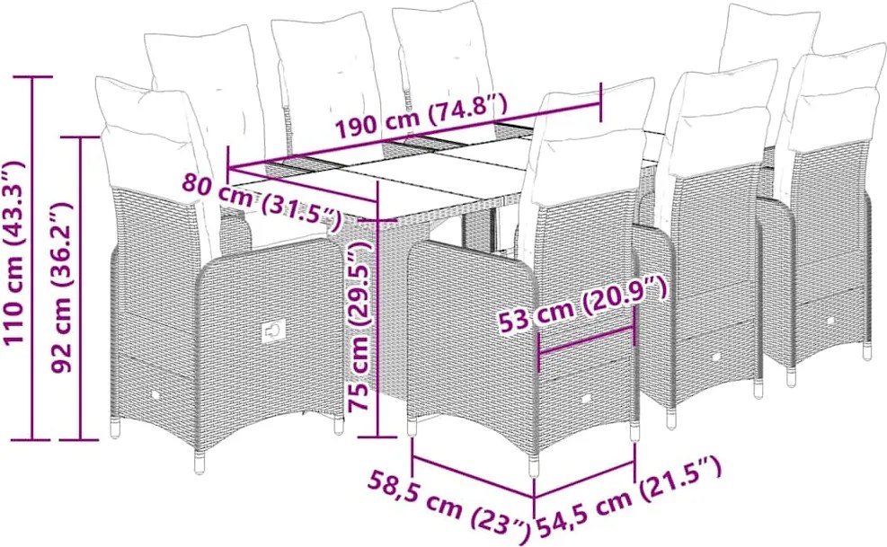 7dílný zahradní bistro set s poduškami šedý polyratan 3277171