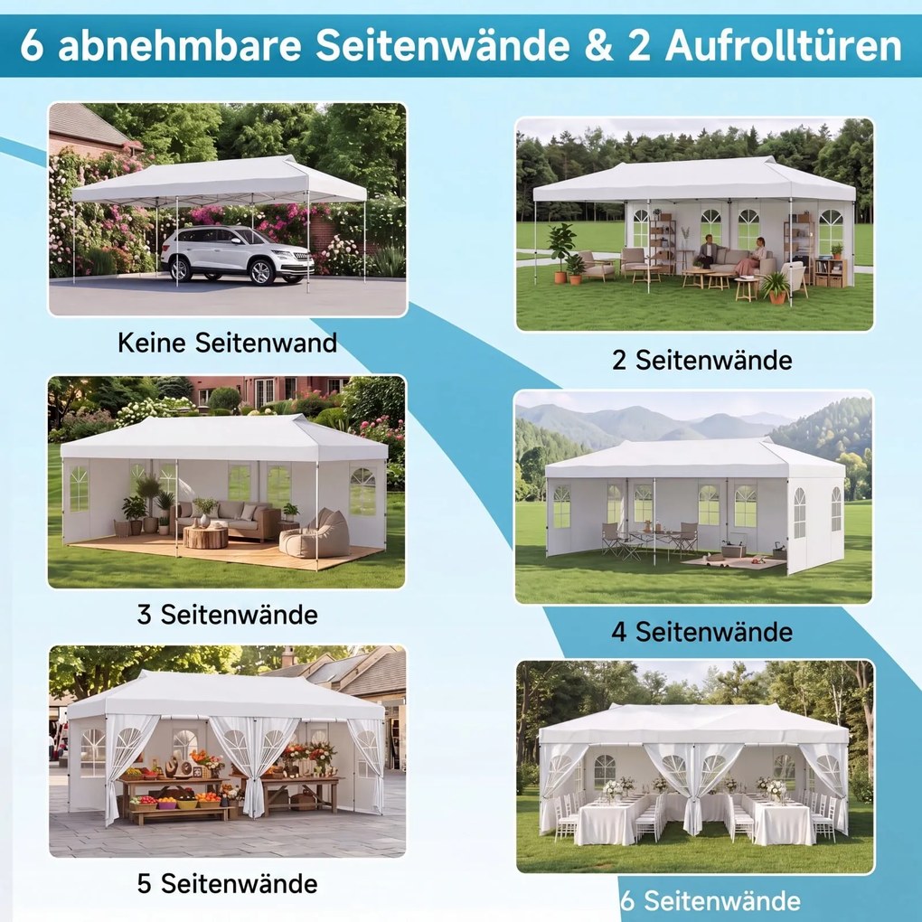 Costway Pavilon výškově nastavitelný párty stan s 6 bočními stěnami a bílými