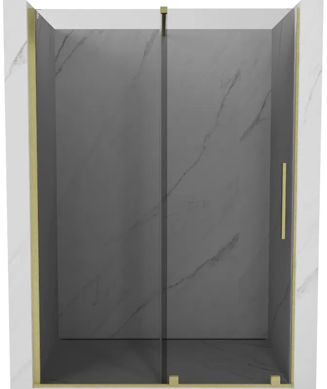 Mexen Velar, posuvné sprchové dveře do otvoru 130 cm, 8mm šedé sklo, zlatá matná, 871-130-000-41-55