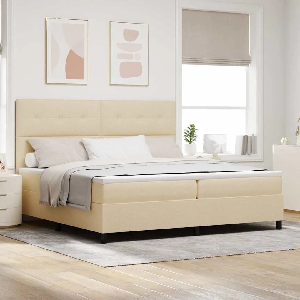 Postel s boxspringem s čelo Krémová 200 x 200 cm textil 3339418