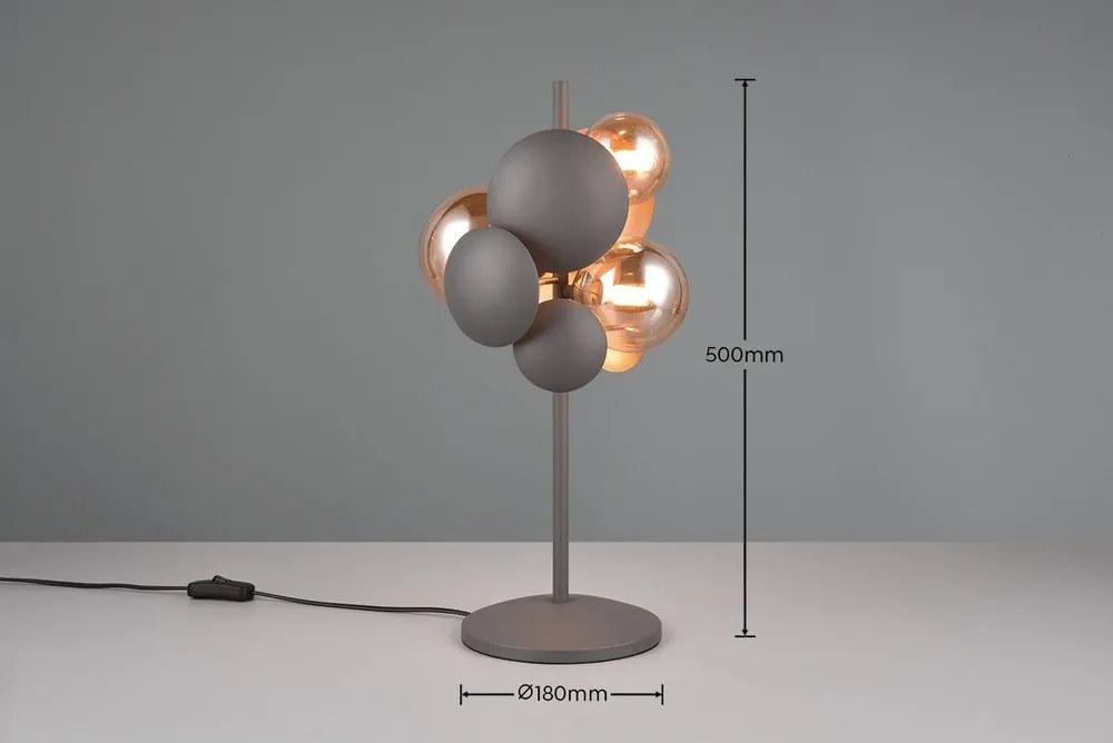 Stolní lampa se skleněným stínidlem v šedo-zlaté barvě (výška 50 cm) Bubble – Trio Select